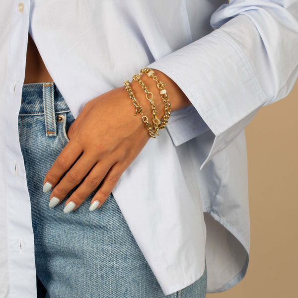 Solid/Pave Rounded Toggle Link Bracelet – Adina Eden