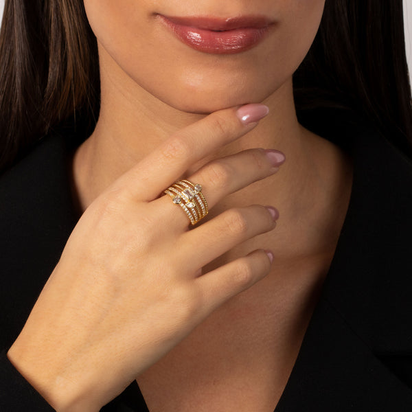 CZ Bezel X Pave Four Row Cocktail Ring – Adina Eden