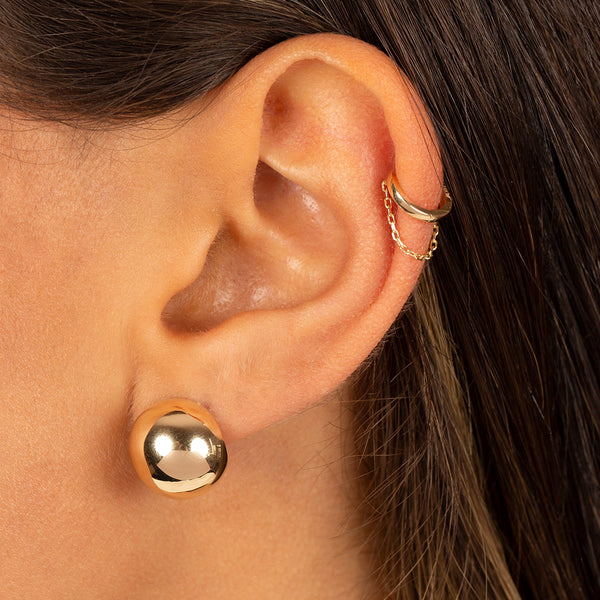 Solid Round Puffy Button Stud Earring 14K | Adina Eden Jewels