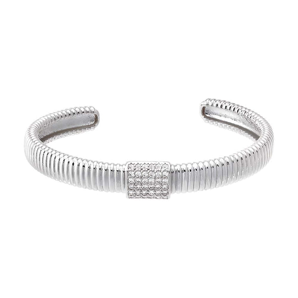 Pave Accented Ridged Open Bangle Bracelet – Adina Eden