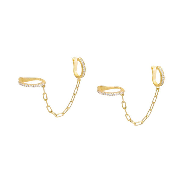 Pave Double Link Chain Ear Cuff Earring | Adina Eden Jewels