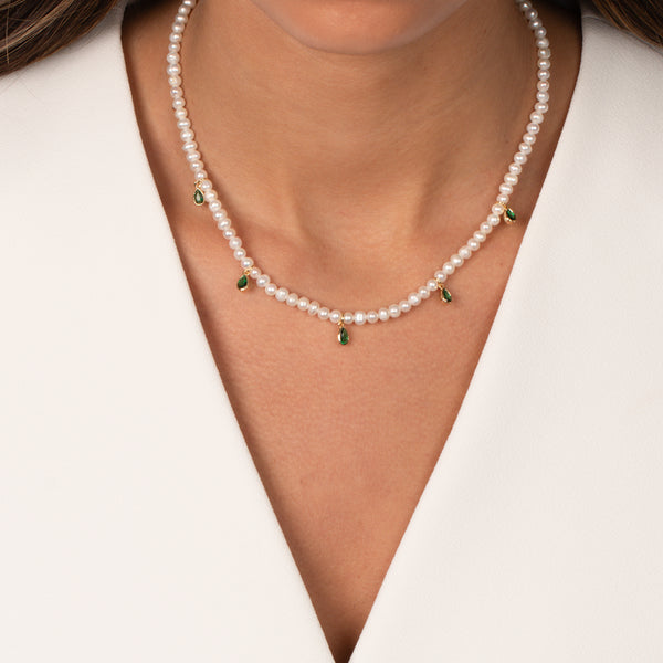 Dangling Colored CZ Bezels Pearl Necklace – Adina Eden