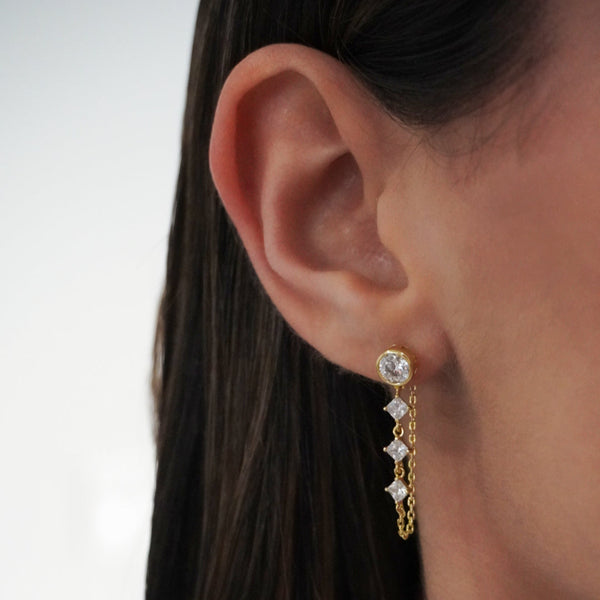 Multi CZ Front Back Drop Chain Stud Earring – Adina Eden