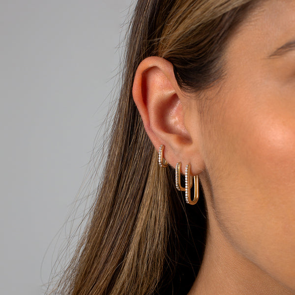Thin Pave Paperclip Huggie Earring 14K | Adina Eden Jewels