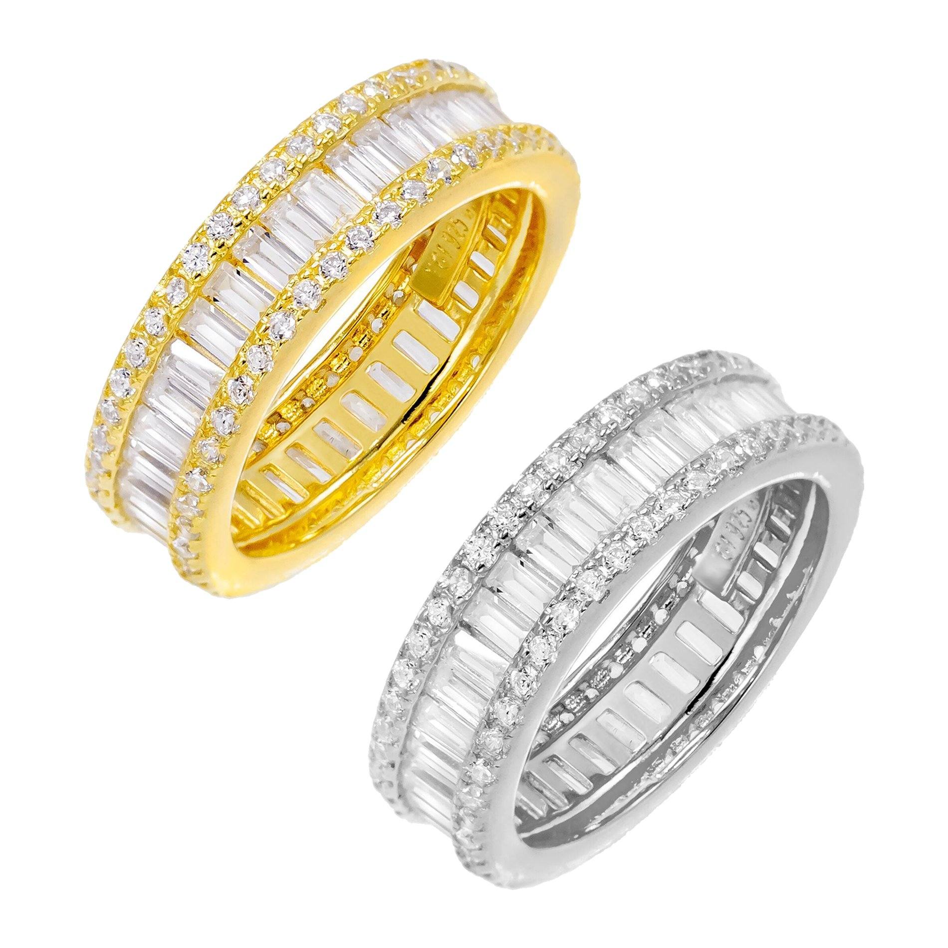 Two-Tone Round X Baguette Eternity Band Combo Set | Adina Eden Jewels