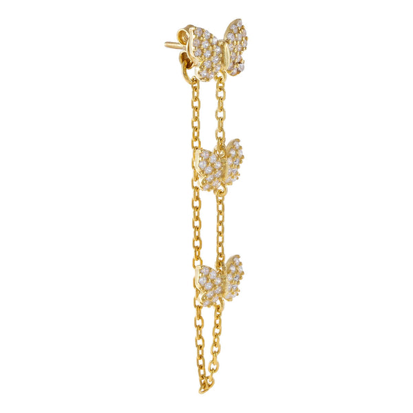 Pavé Triple Butterfly Chain Stud Earring | Adina Eden Jewels