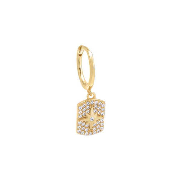 Dangling Pave Starburst Dog Tag Huggie Earring | Adina Eden Jewels