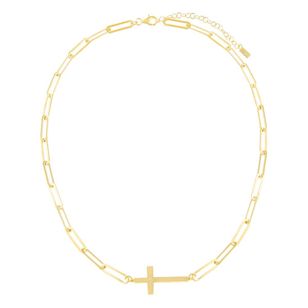 Solid Cross Paperclip Necklace | Adina Eden Jewels