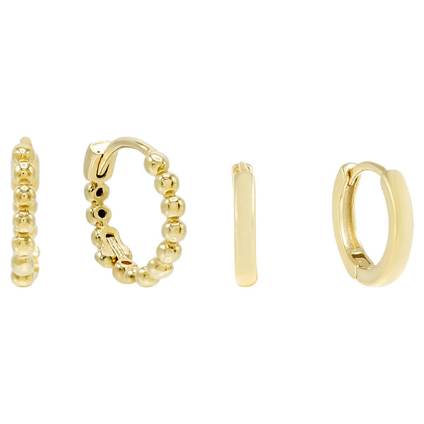 Solid X Beaded Huggie Earring Combo Set | Adina Eden Jewels