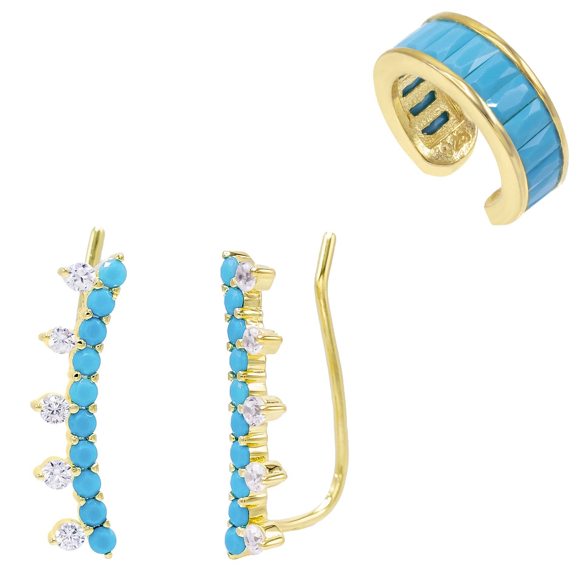Turquoise Ear Climber x Ear Cuff Combo Set | Adina Eden Jewels