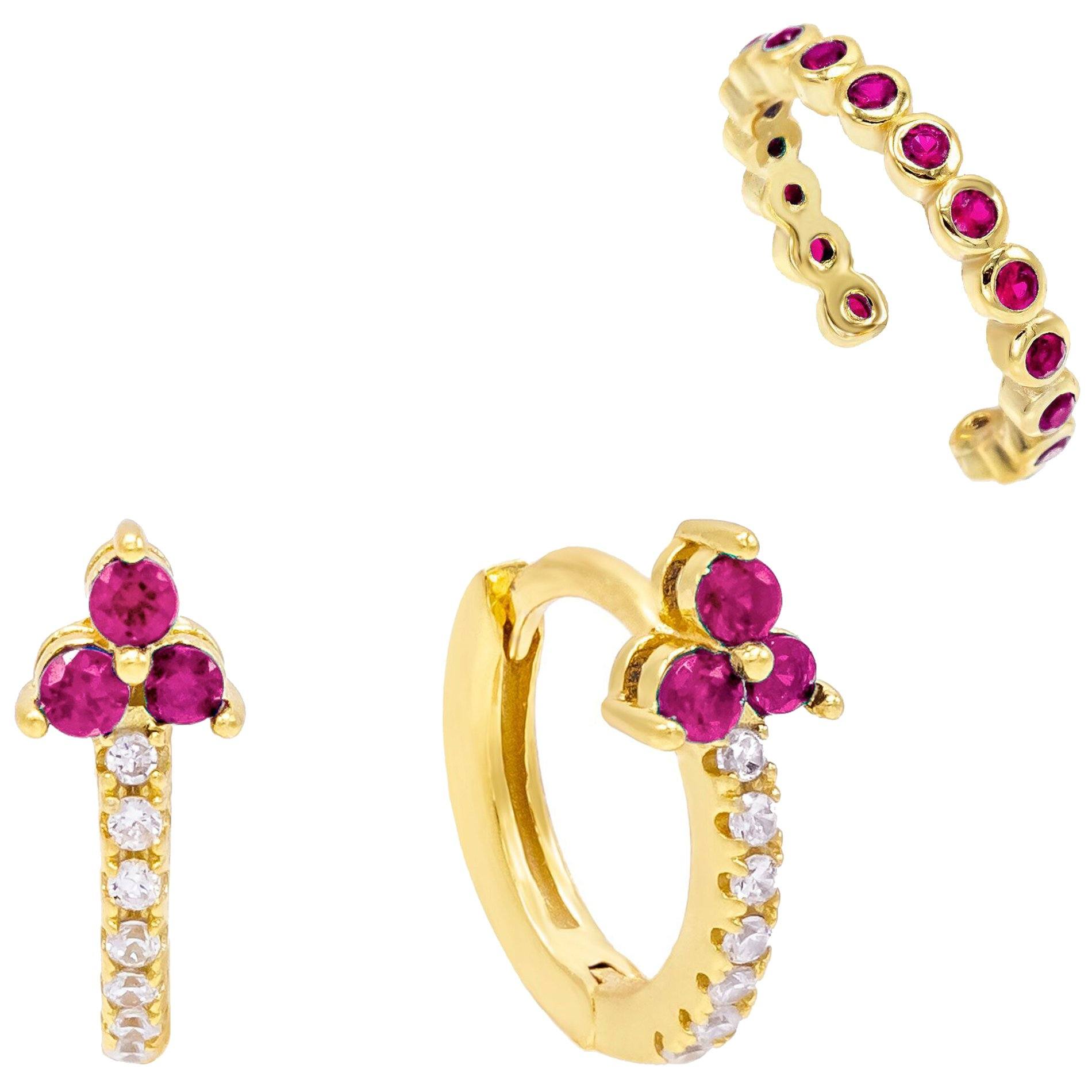 Magenta Cluster Earring Combo Set | Adina Eden Jewels