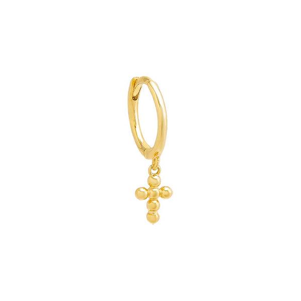 Solid Beaded Dangling Cross Huggie Earring | Adina Eden Jewels