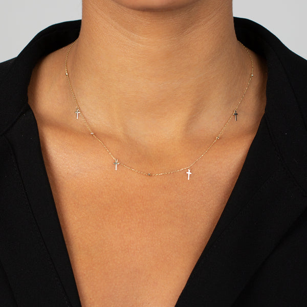Dangling Cross Moon Cut Chain Necklace 14K | Adina Eden Jewels