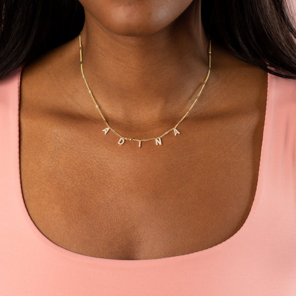 Mini Block Name Chain Necklace | Adina Eden Jewels